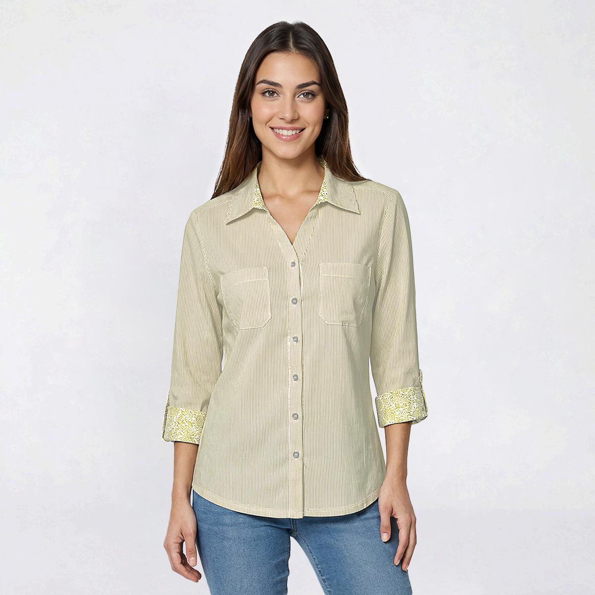 Click here for Petite Emily Daniels 3/4 Roll Tab Sleeve Pinstripe... prices